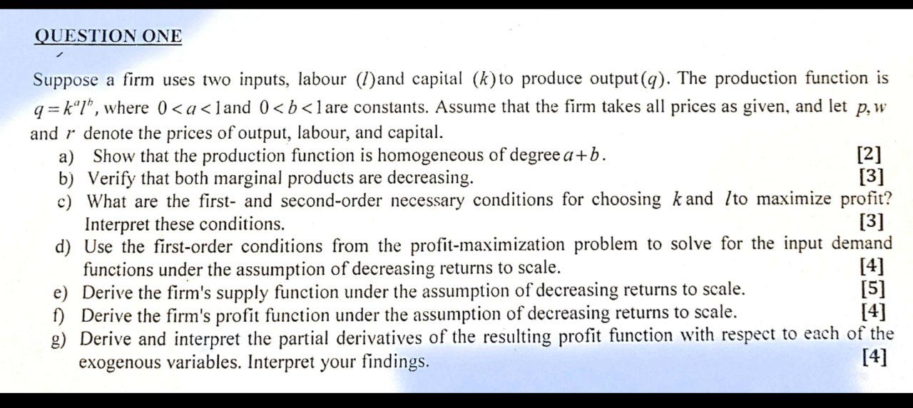 Solved Suppose a firm uses two inputs, labour (l) ﻿and | Chegg.com