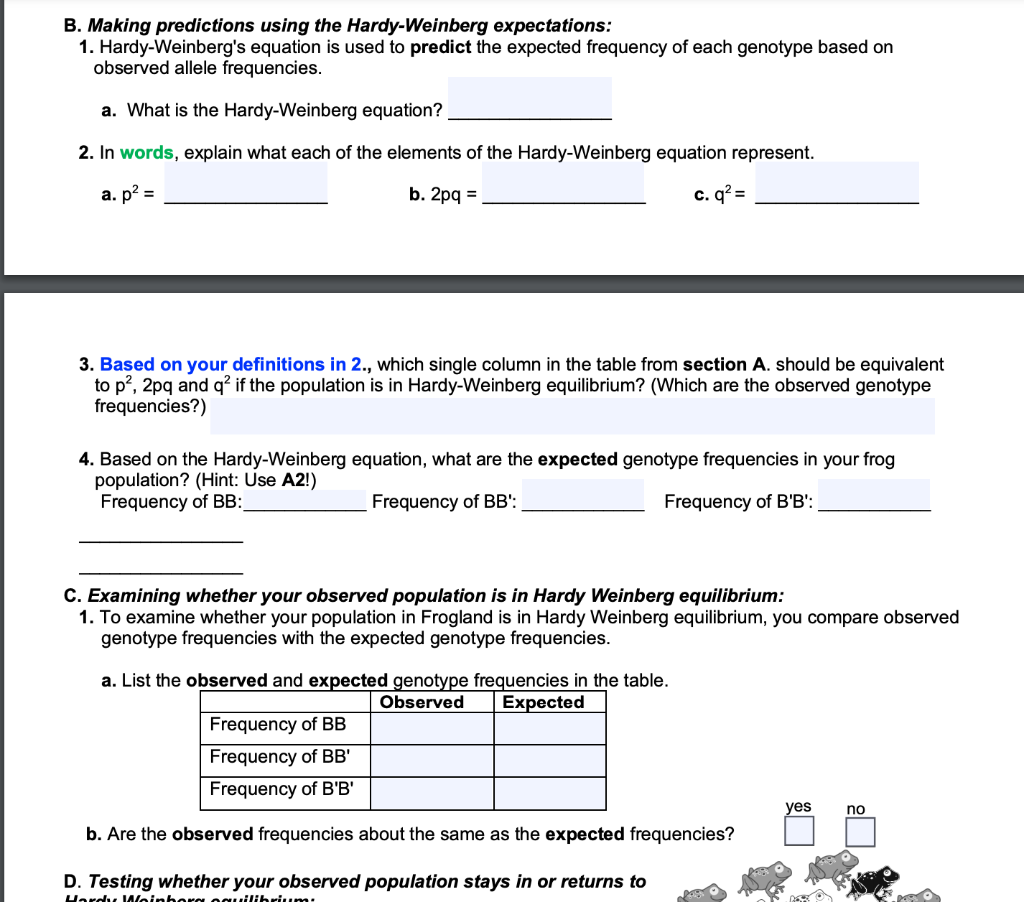 Solved B. Making predictions using the Hardy-Weinberg | Chegg.com