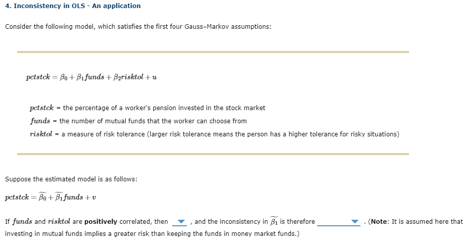 Solved 4. Inconsistency in OLS - An application Consider the | Chegg.com