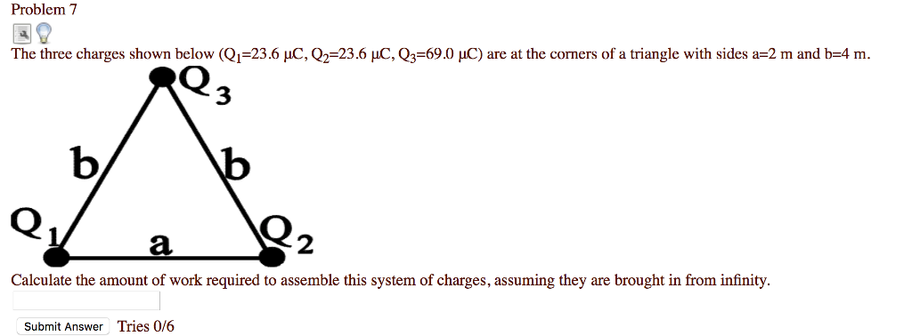 Solved Problem 7 The three charges shown below (Q-23.6 μC Q2 | Chegg.com