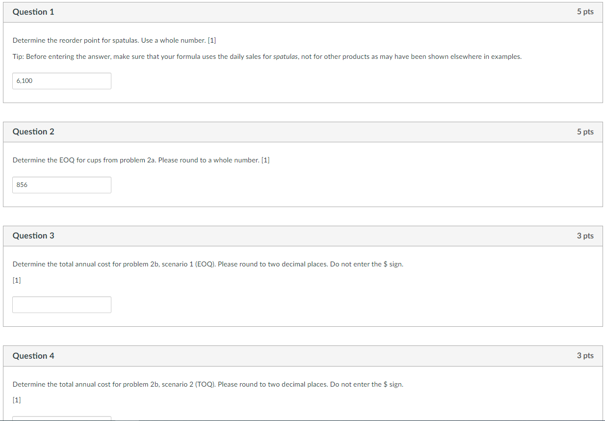 Solved Determine the reorder point for spatulas. Use a whole | Chegg.com