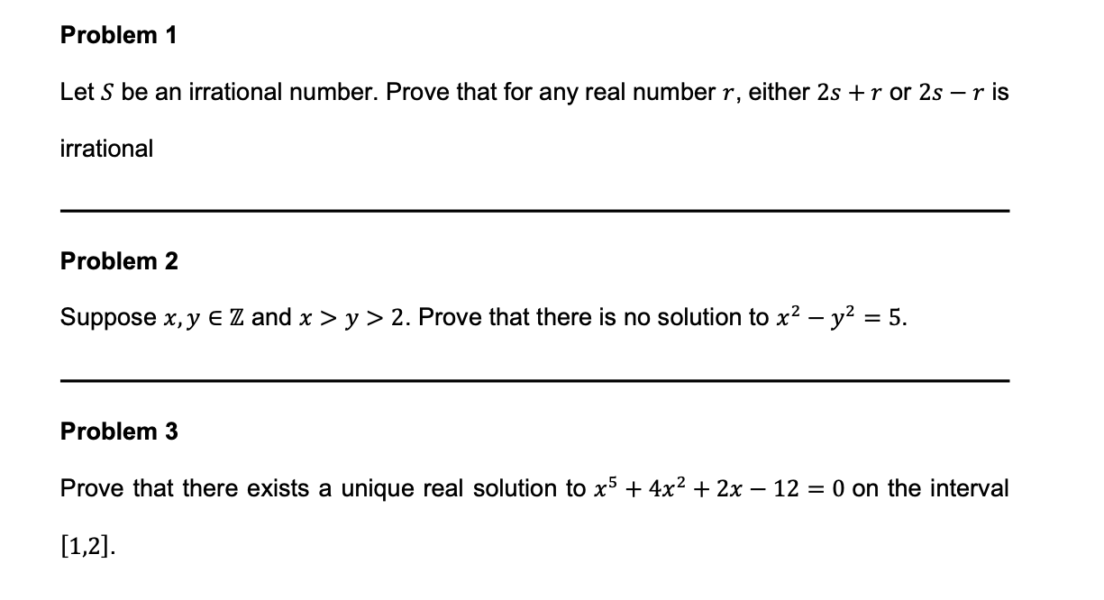 Solved Problem 1 Let S be an irrational number. Prove that | Chegg.com