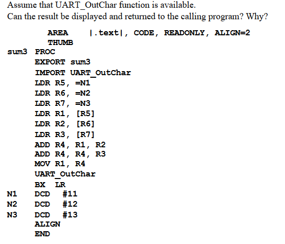 Solved Assume that UART_OutChar function is available. Can | Chegg.com