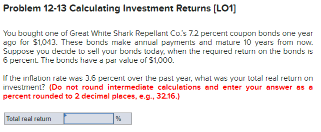 Solved Problem 12-13 Calculating Investment Returns [LO1] | Chegg.com