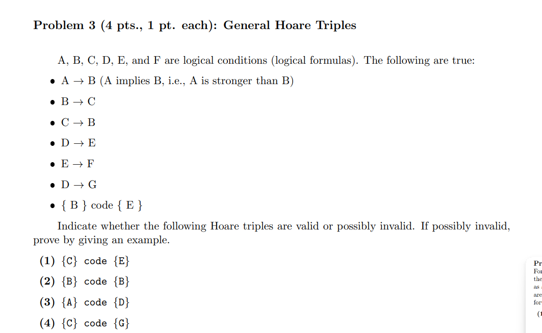 Solved Problem 3 (4 ﻿pts., 1 ﻿pt. ﻿each): General Hoare | Chegg.com