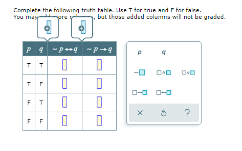 Solved Complete the following truth table. Use T for true | Chegg.com