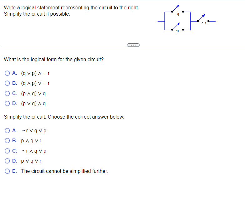 Solved Write a logical statement representing the circuit to | Chegg.com