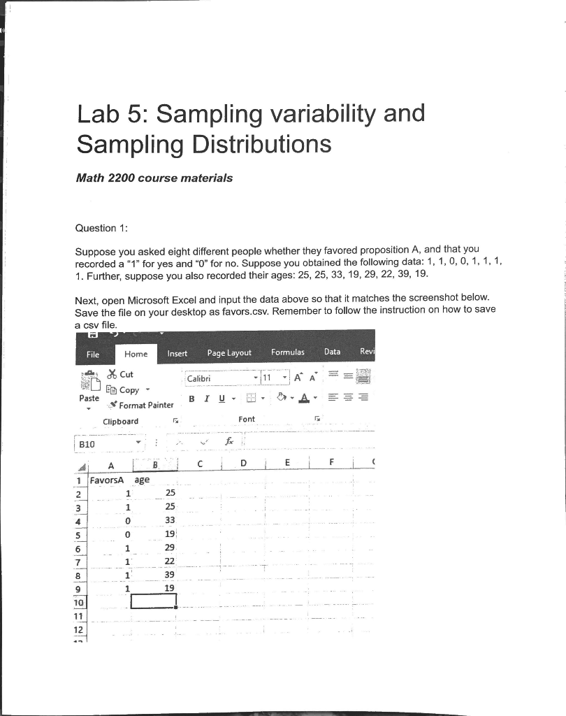 Lab 5: Sampling variability and Sampling | Chegg.com