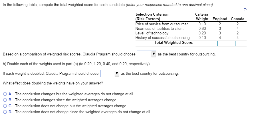 Solved In the following table, compute the total weighted | Chegg.com