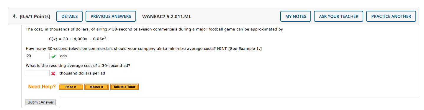 Solved 2. [0/1 Points] DETAILS PREVIOUS ANSWERS WANEAC7 | Chegg.com