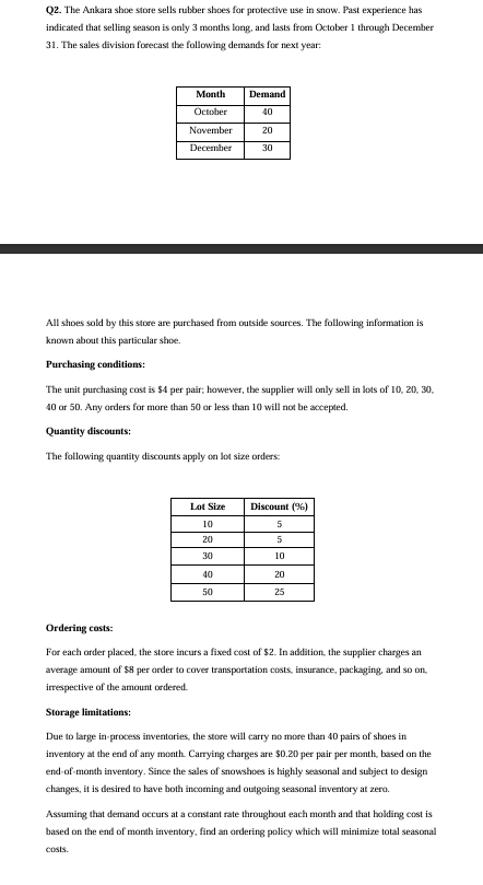 Solved Q2. ﻿The Ankara shoe store sells rubber shoes for | Chegg.com