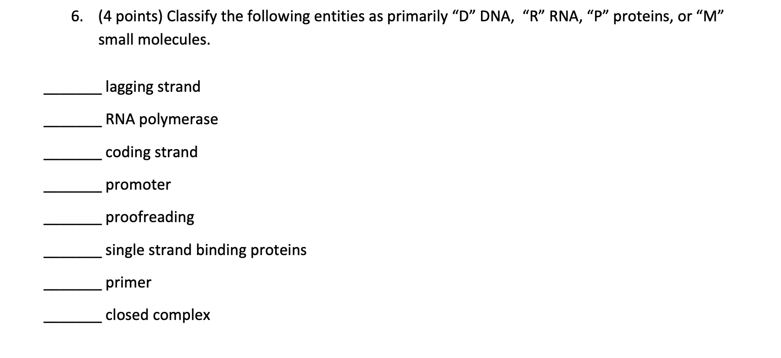 6. (4 points) Classify the following entities as | Chegg.com