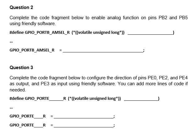 Solved Complete The Code Fragment Below To Enable Analog 3115