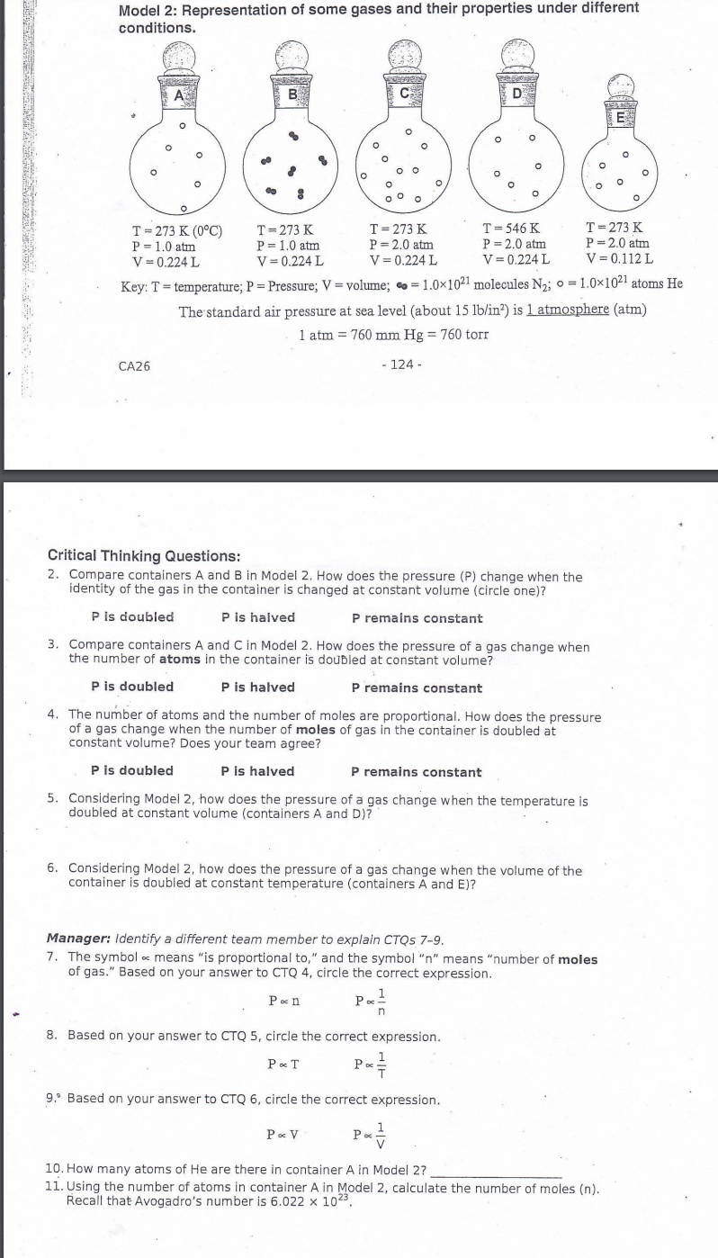 Solved Model 2: Representation of some gases and their | Chegg.com