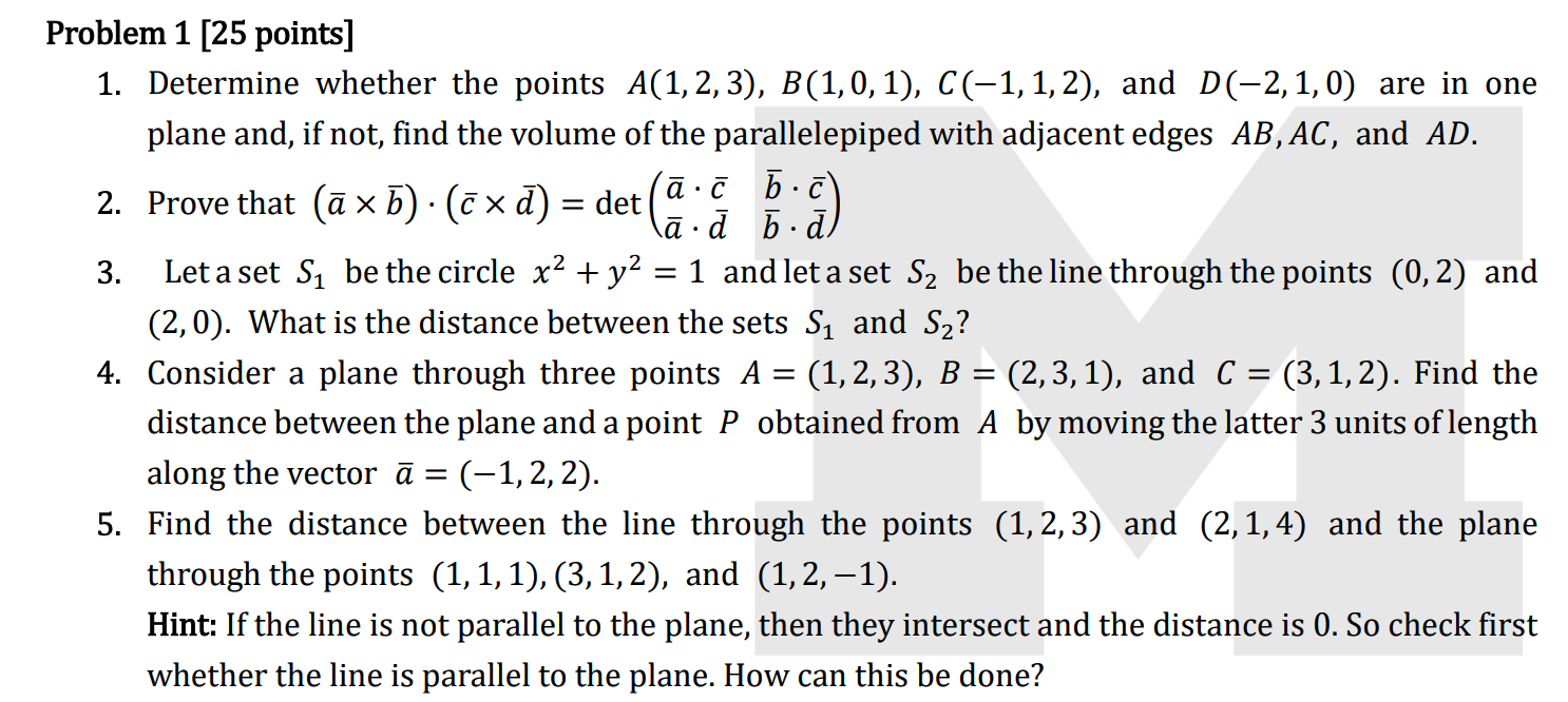 Solved Problem 1 [25 points] 1. Determine whether the points | Chegg.com
