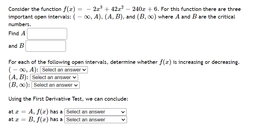 Solved Consider the function f(x)=−2x3+42x2−240x+6. For this | Chegg.com