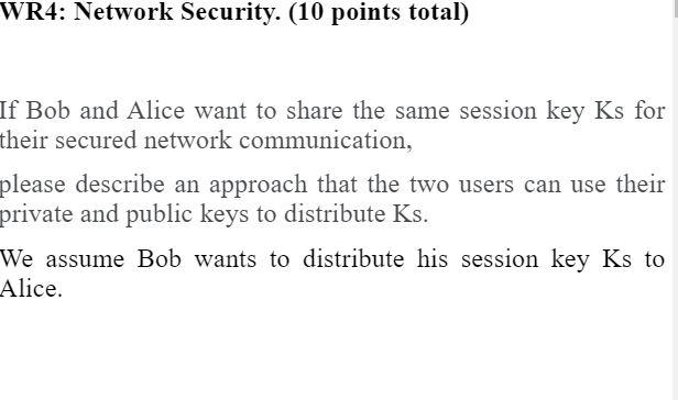 Solved WR4: Network Security. (10 points total) If Bob and | Chegg.com