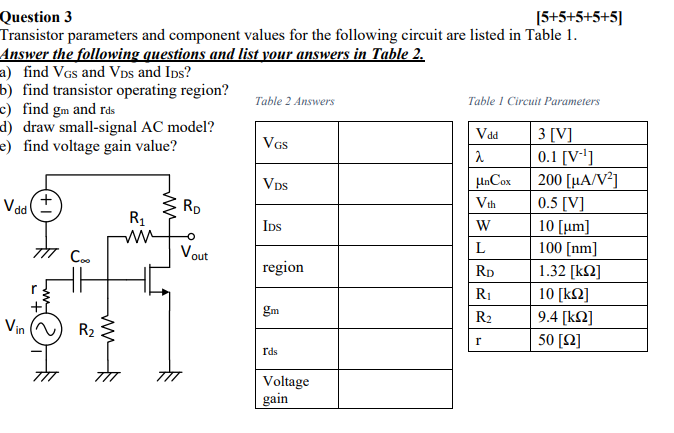 Solved Question 3 [5+5+5+5+5] Transistor parameters and | Chegg.com