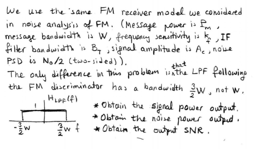 Solved We use the same FM receiver model we considered in | Chegg.com