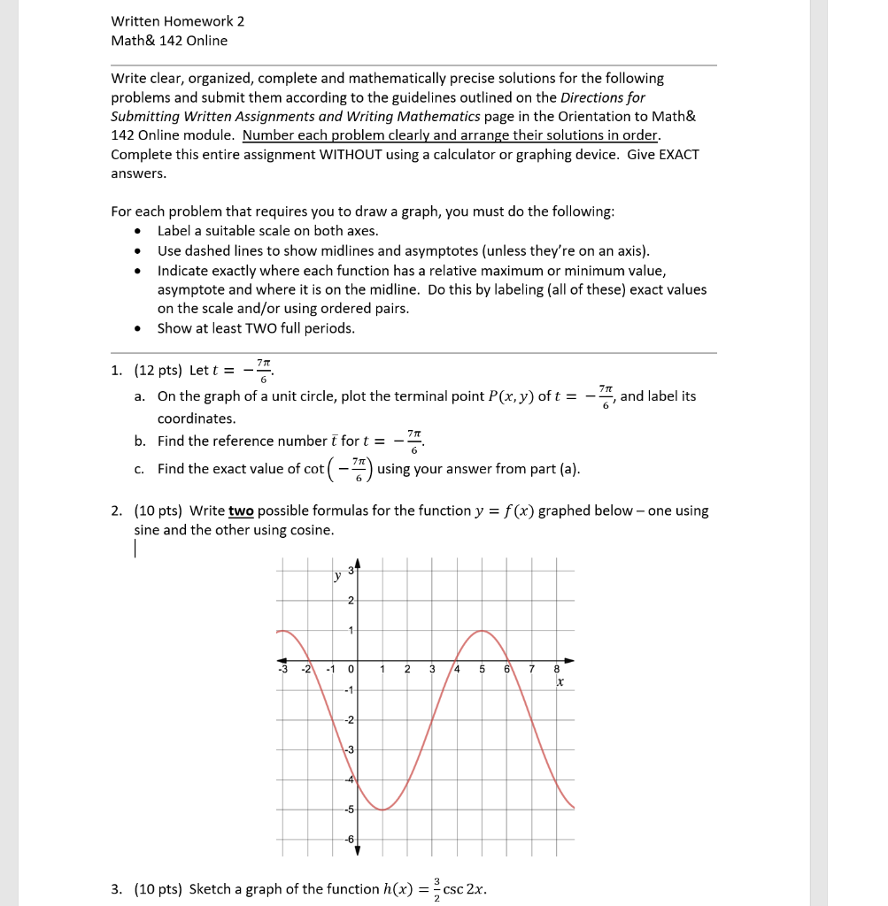 Solved Written Homework 2 Math& 142 Online Write clear, | Chegg.com