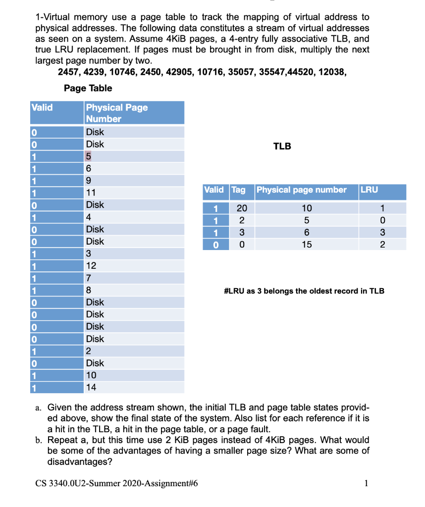 1 Virtual Memory Use A Page Table To Track The 