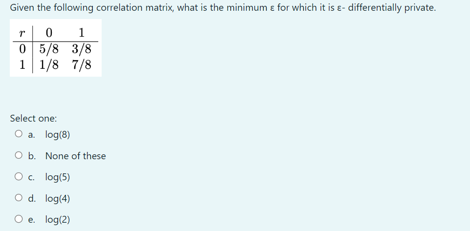 Solved Given the following correlation matrix, what is the | Chegg.com