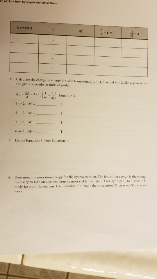 Solved 3. Determine the Rydberg constant from the data. | Chegg.com