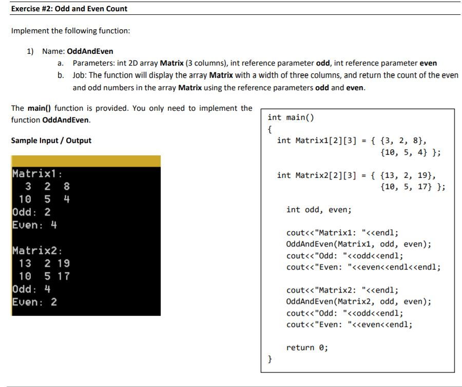 Solved Exercise #2: Odd and Even Count Implement the | Chegg.com