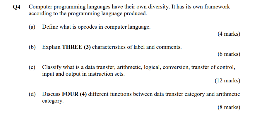 Solved Q4 Computer programming languages have their own | Chegg.com