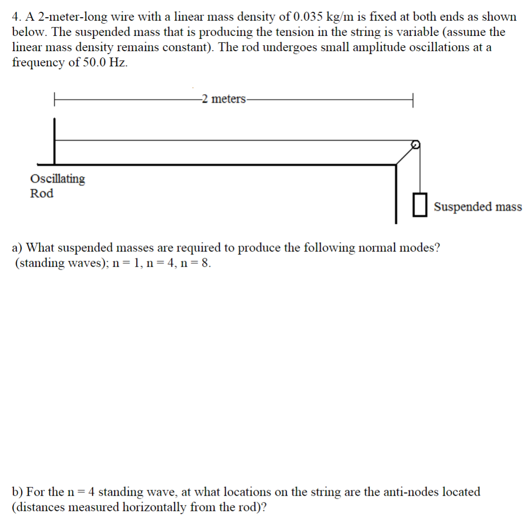 Solved 4. A 2-meter-long wire with a linear mass density of | Chegg.com