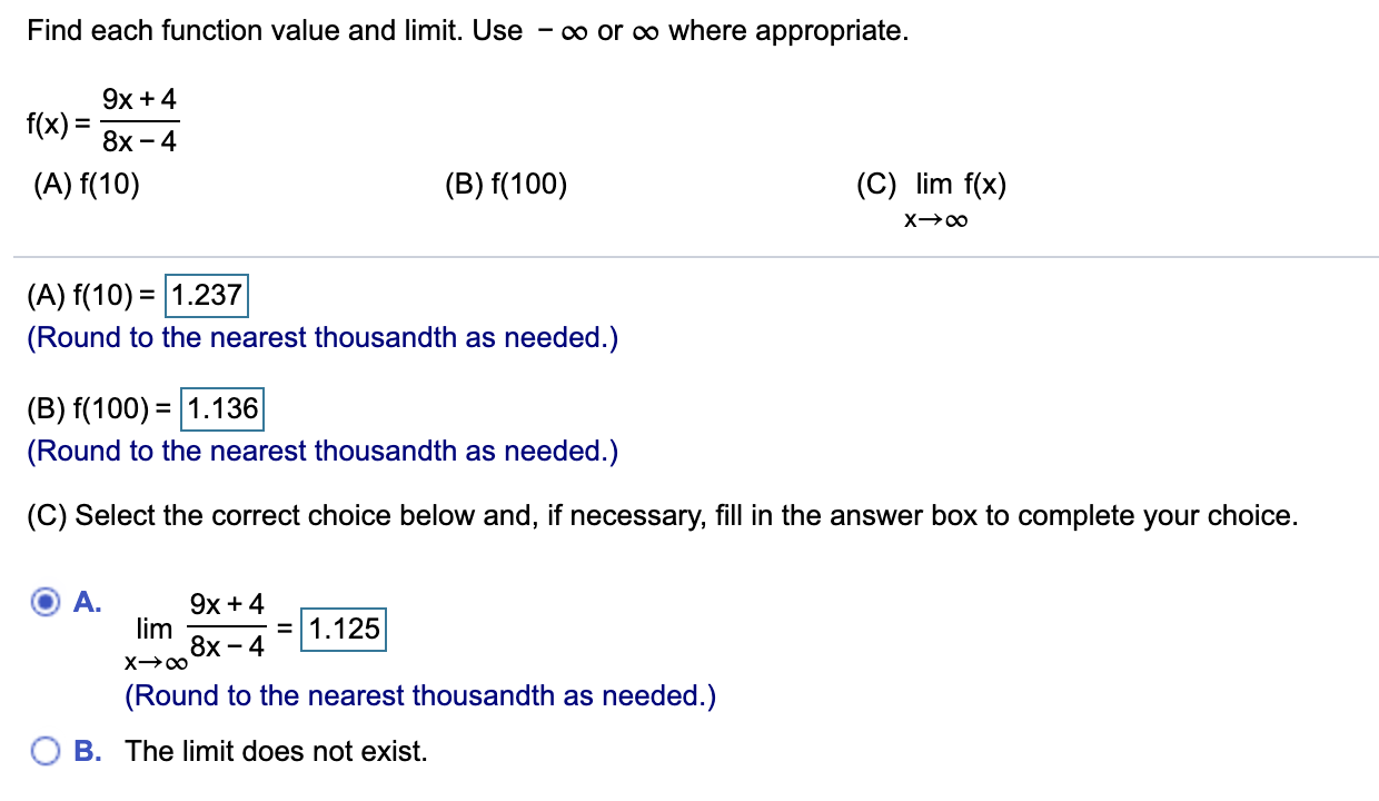 Solved Find each function value and limit. Use - 00 or o | Chegg.com