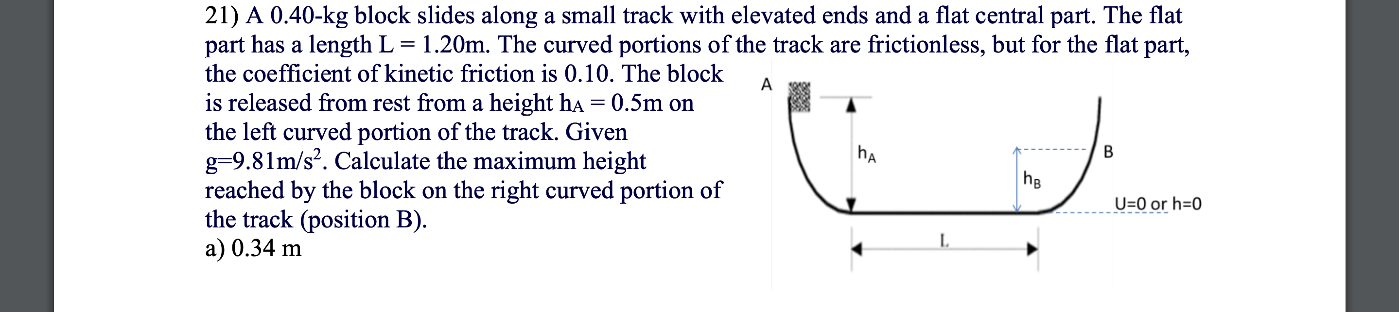 Solved A 0.40-kg ﻿block slides along a small track with | Chegg.com