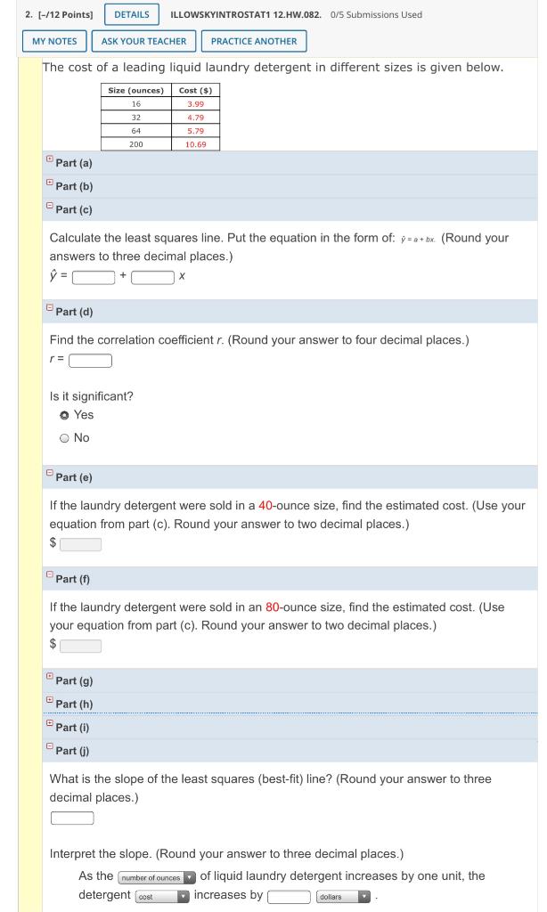 Solved 2. [-/12 Points DETAILS ILLOWSKYINTROSTAT1 | Chegg.com