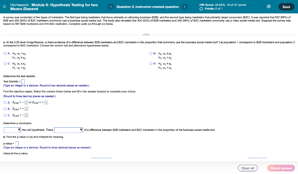 Solved Homework Module 9 Hypothesis Testing For Two Means