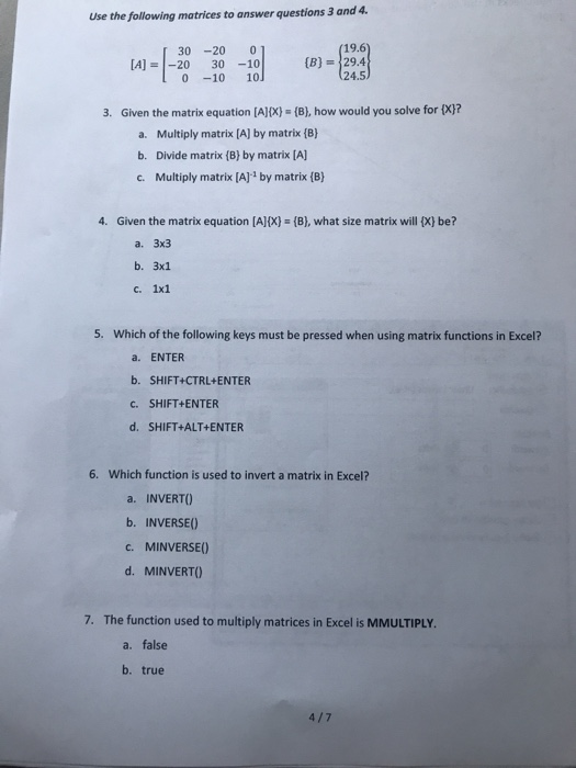 Solved Use the following matrices to answer questions 3 and | Chegg.com