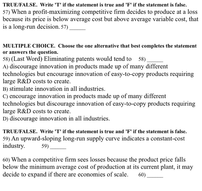 Solved TRUE/FALSE. Write 'T' if the statement is true and | Chegg.com