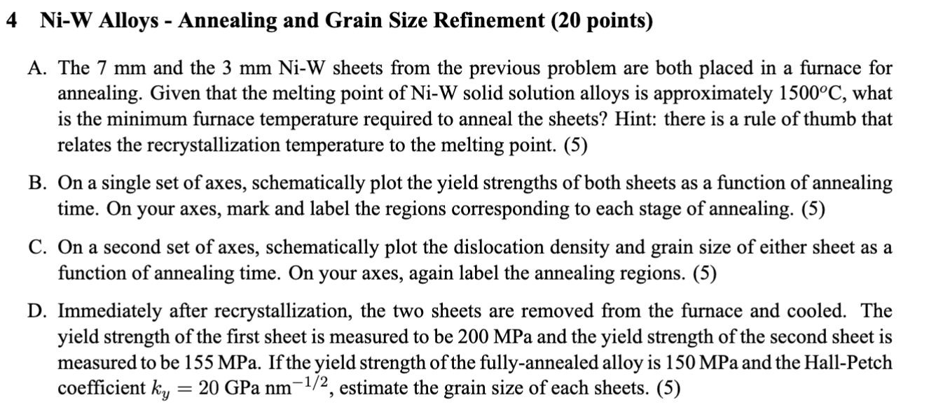 Ni-W Alloys - Annealing and Grain Size Refinement (20 | Chegg.com