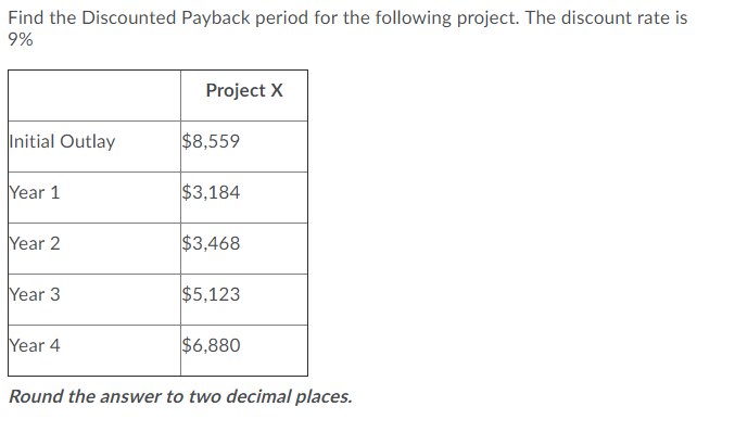 Solved Find the Discounted Payback period for the following | Chegg.com
