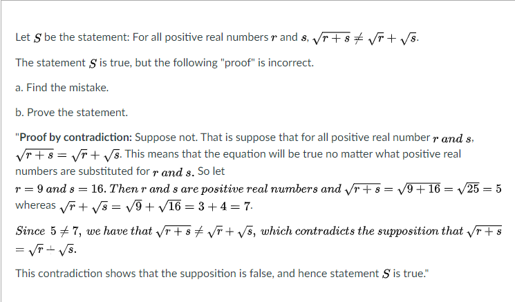 Solved Let S be the statement: For all positive real numbers | Chegg.com