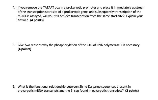 Solved 4. If you remove the TATAAT box in a prokaryotic | Chegg.com