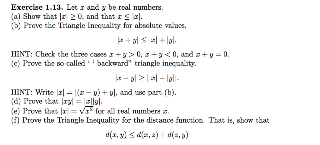 Solved Exercise 1.13. Let x and y be real numbers. (a) Show | Chegg.com Solved Exercise 1.13. Let x and y be real numbers. (a) Show | Chegg.com