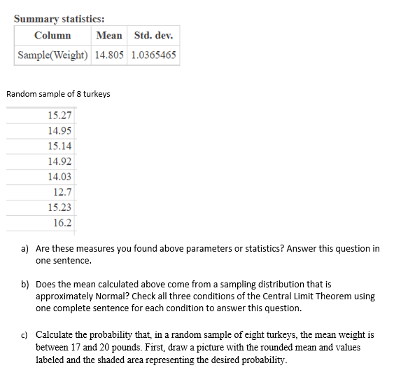 Solved Summary statistics: Column Mean Std. dev. | Chegg.com