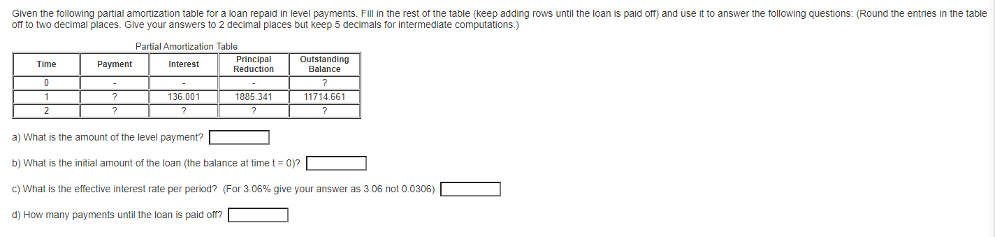 Solved Given the following partial amortization table for a | Chegg.com