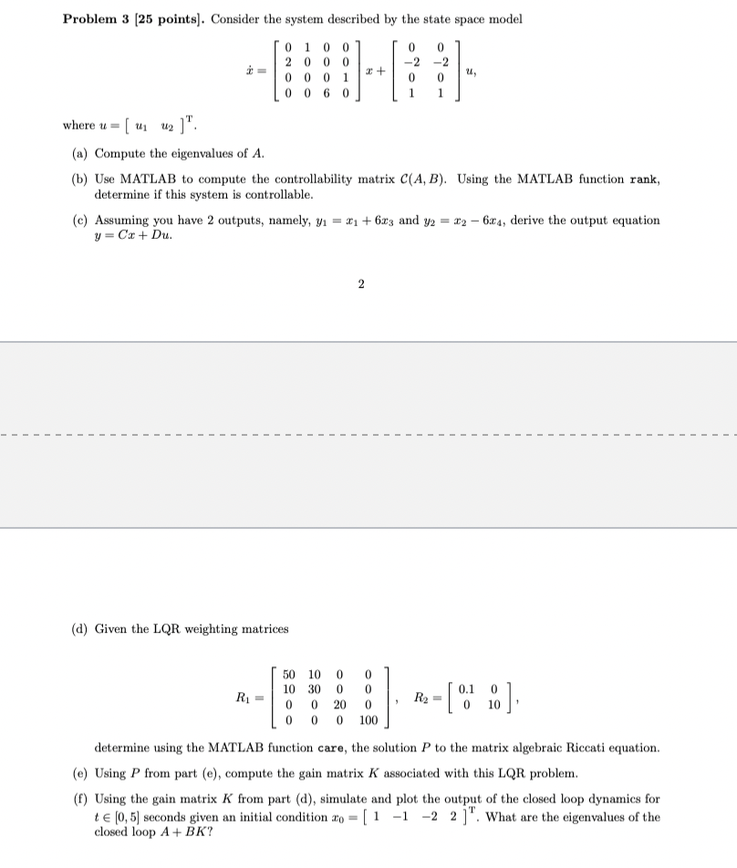 Solved Problem 3 [25 points]. Consider the system described | Chegg.com