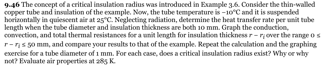 Solved 9.46 The concept of a critical insulation radius was | Chegg.com
