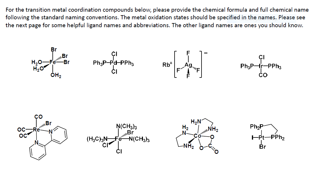 Solved For the transition metal coordination compounds | Chegg.com