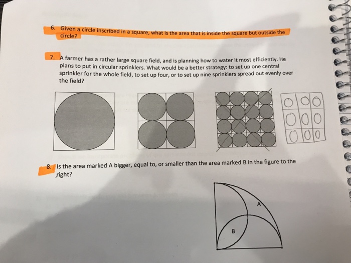 Solved Areas of circles Problems #6 solve in two | Chegg.com
