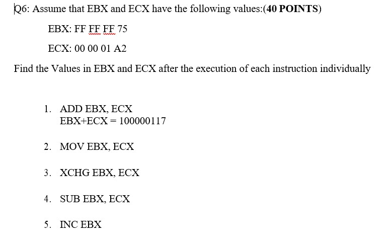Solved 26: Assume that EBX and ECX have the following | Chegg.com