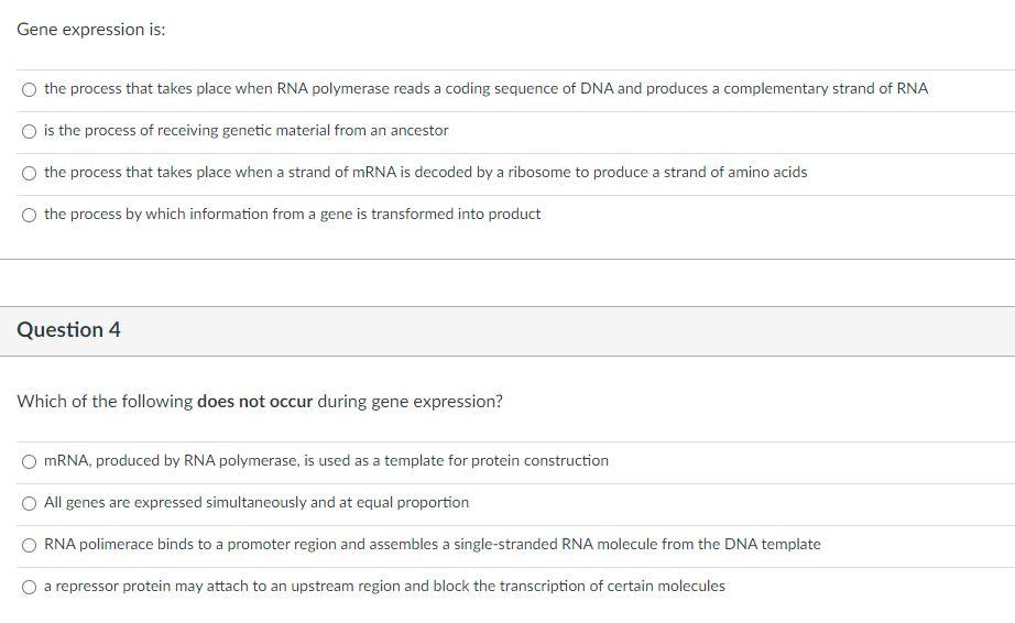 Solved Gene expression is: the process that takes place when | Chegg.com