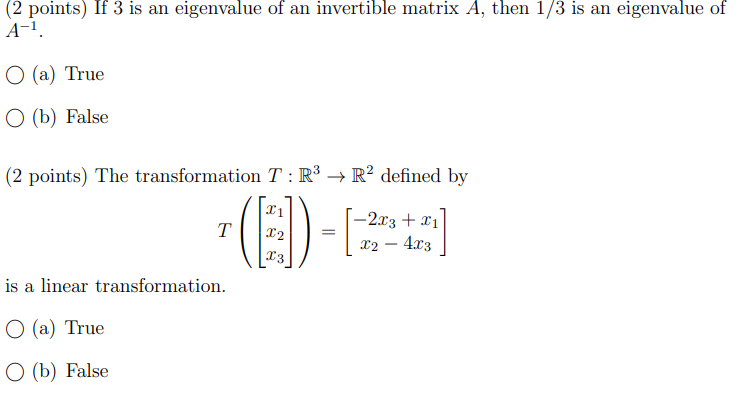 Solved (2 points) If 3 is an eigenvalue of an invertible | Chegg.com